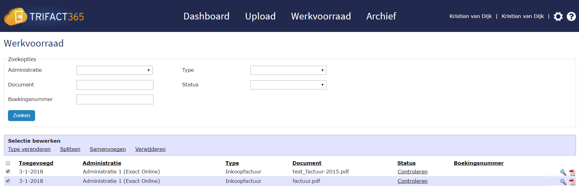 Documenten samenvoegen | Functies | TriFact365 Werkinstructies